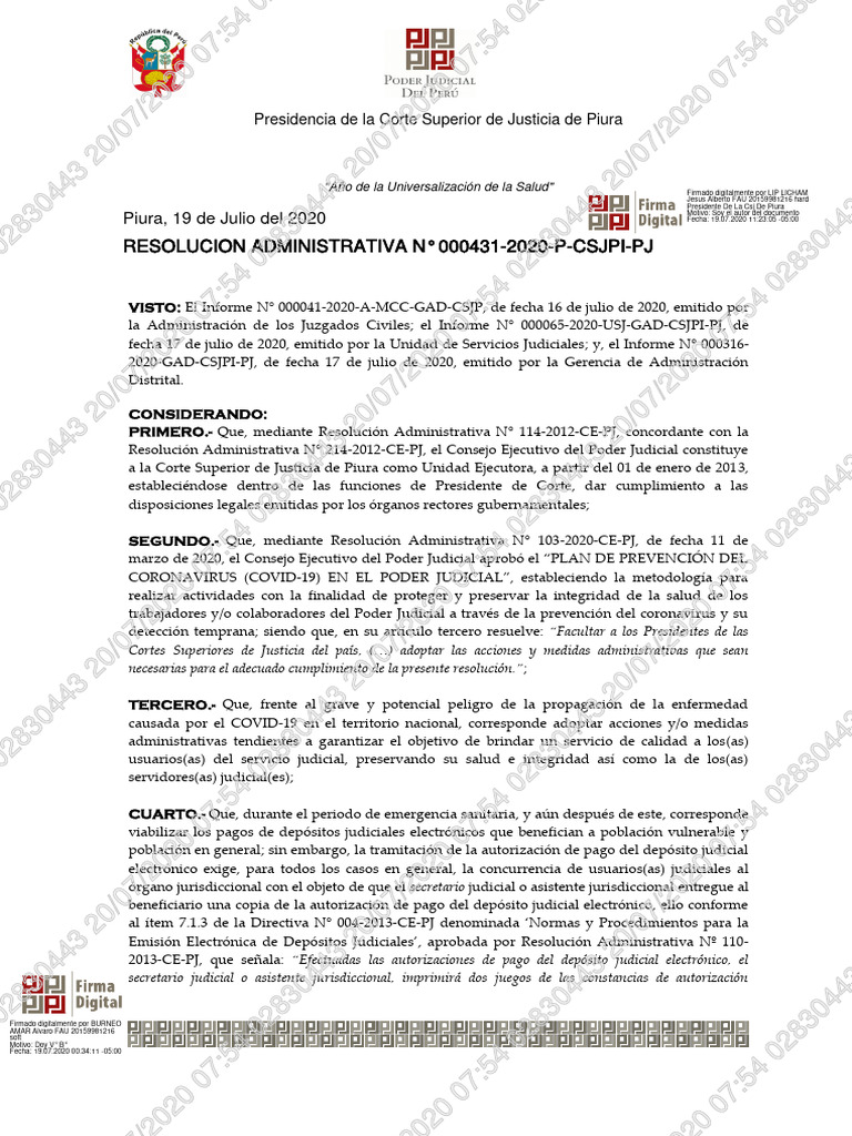 Ra 431 2020 P Cspi PJ 19jul20 | PDF | Judicaturas | Ley Pública