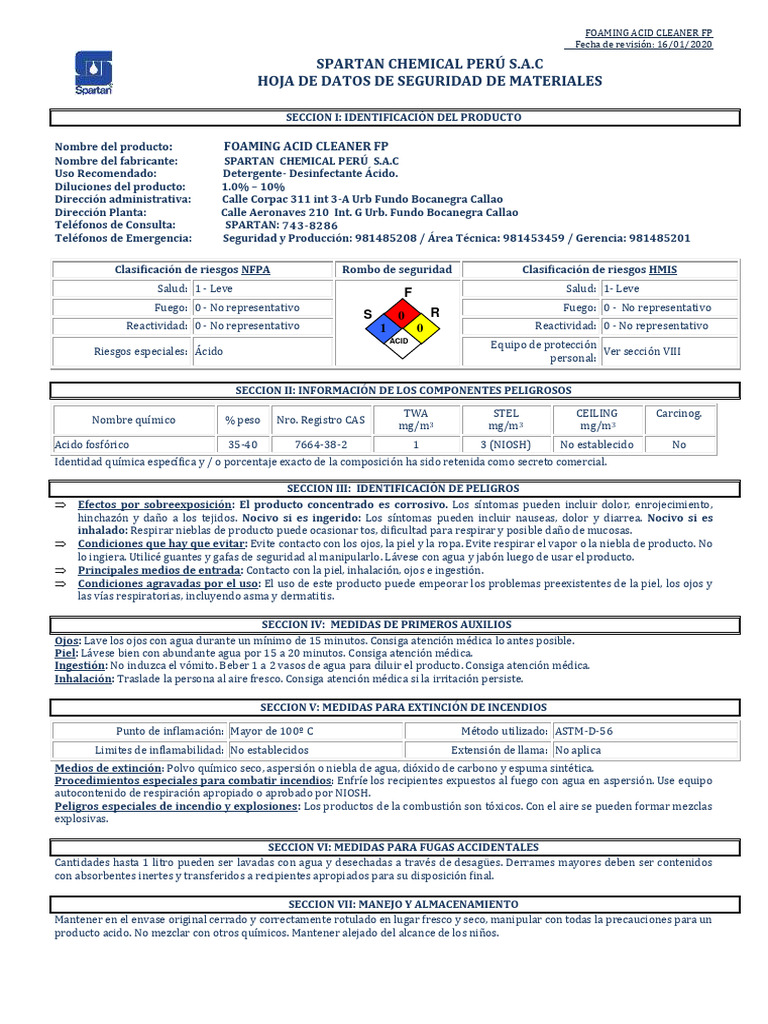 Hoja de Seguridad | Descargar gratis PDF | Agua
