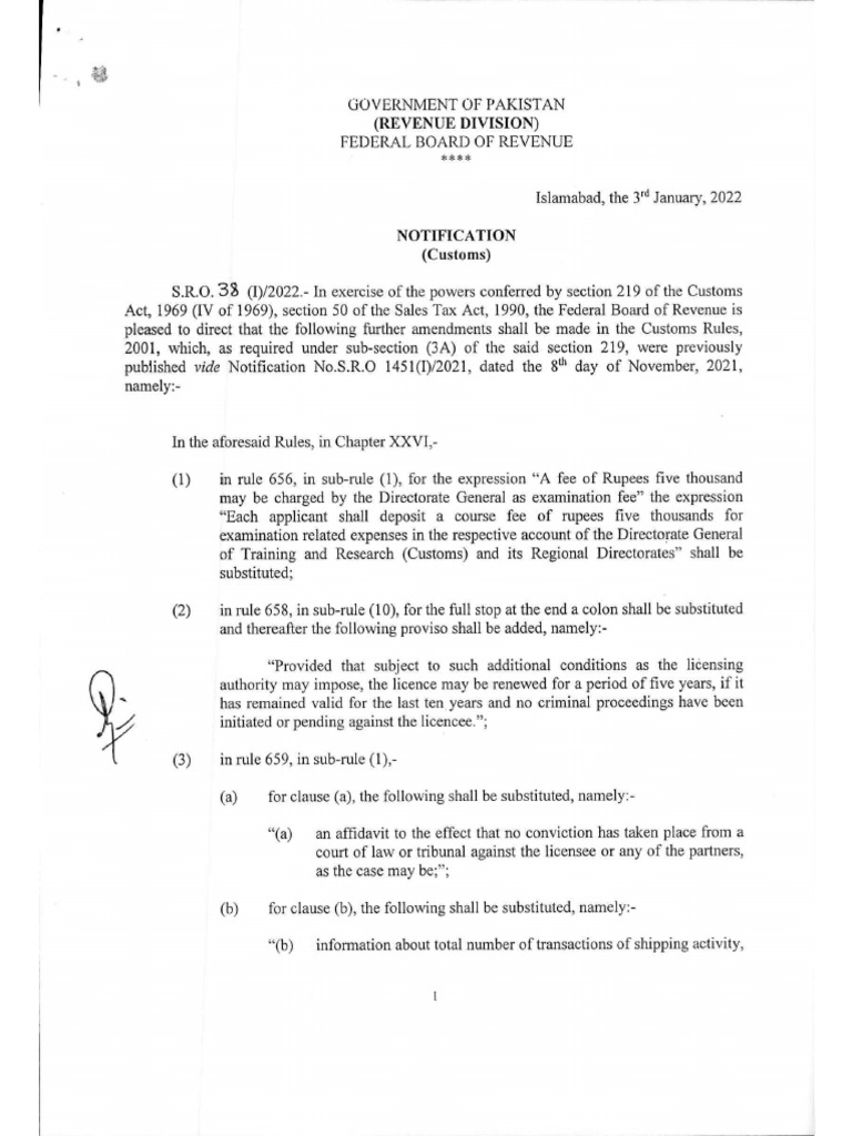 Sro 38 (1) 2022 Shipping Agents Rules | PDF