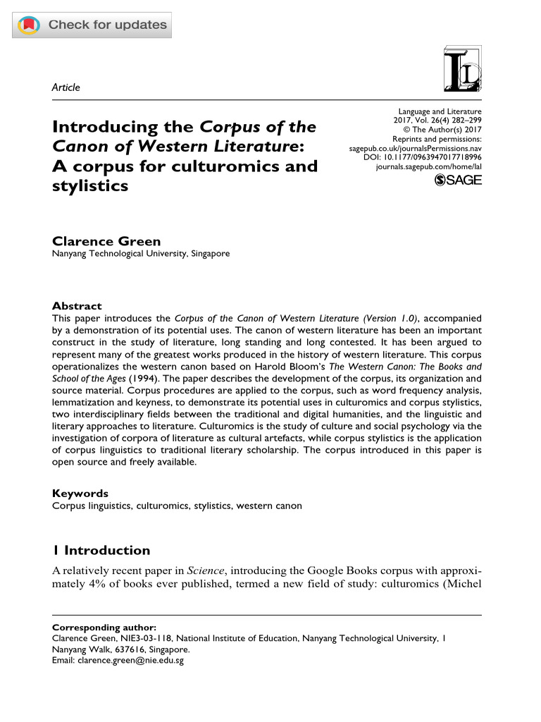 Corpus of The Canon of Western Literature Green 2017 | PDF ...