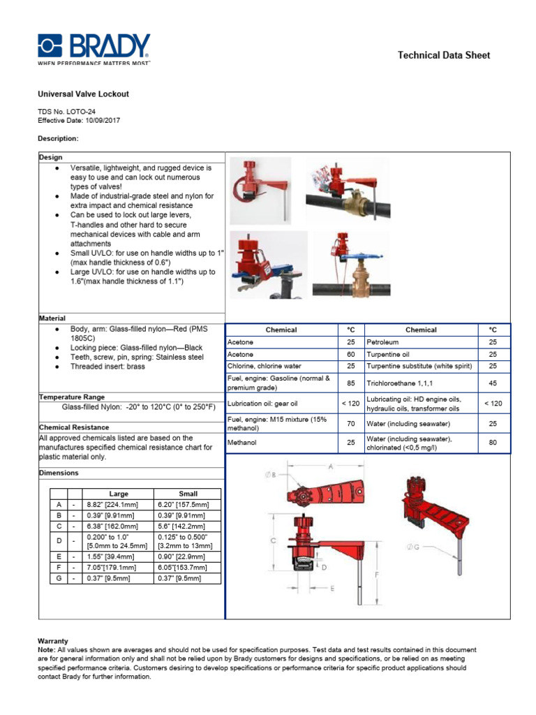 Universal Valve Lockout: Technical Data Sheet | PDF | Oil | Valve