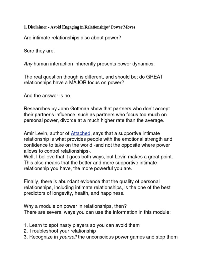 Disclaimer - Avoid Engaging in Relationships' Power Moves | PDF