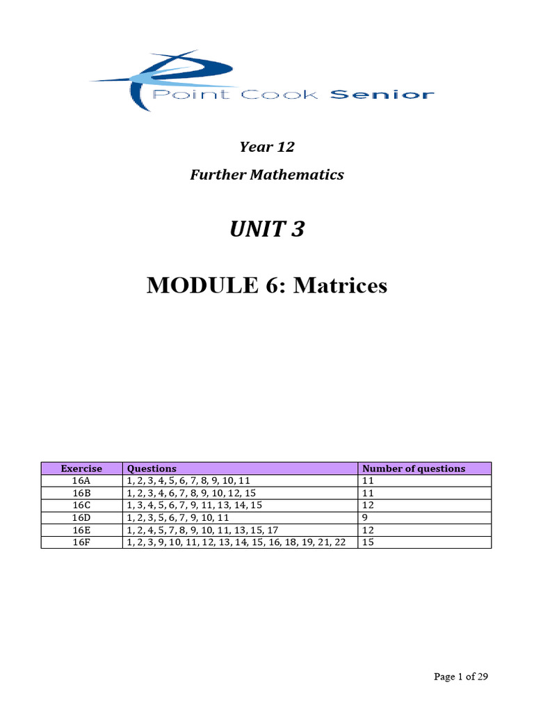 Chapter 16 Matrices Notes Pwe | PDF | Matrix (Mathematics) | Determinant