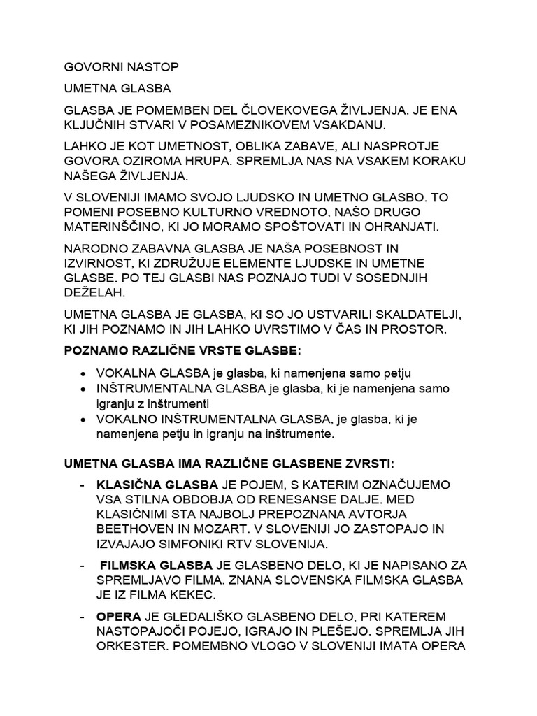 GOVORNI NASTOP - Umetna Glasba | PDF