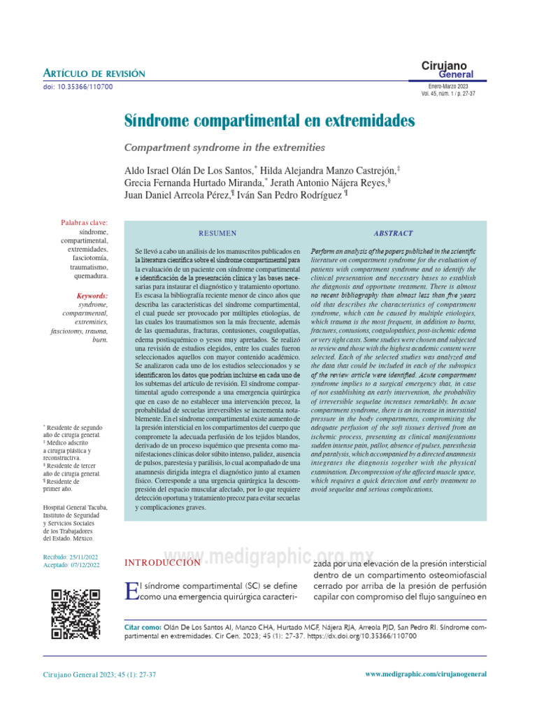 Síndrome Compartimental en Extremidades | PDF | Medicina CLINICA ...