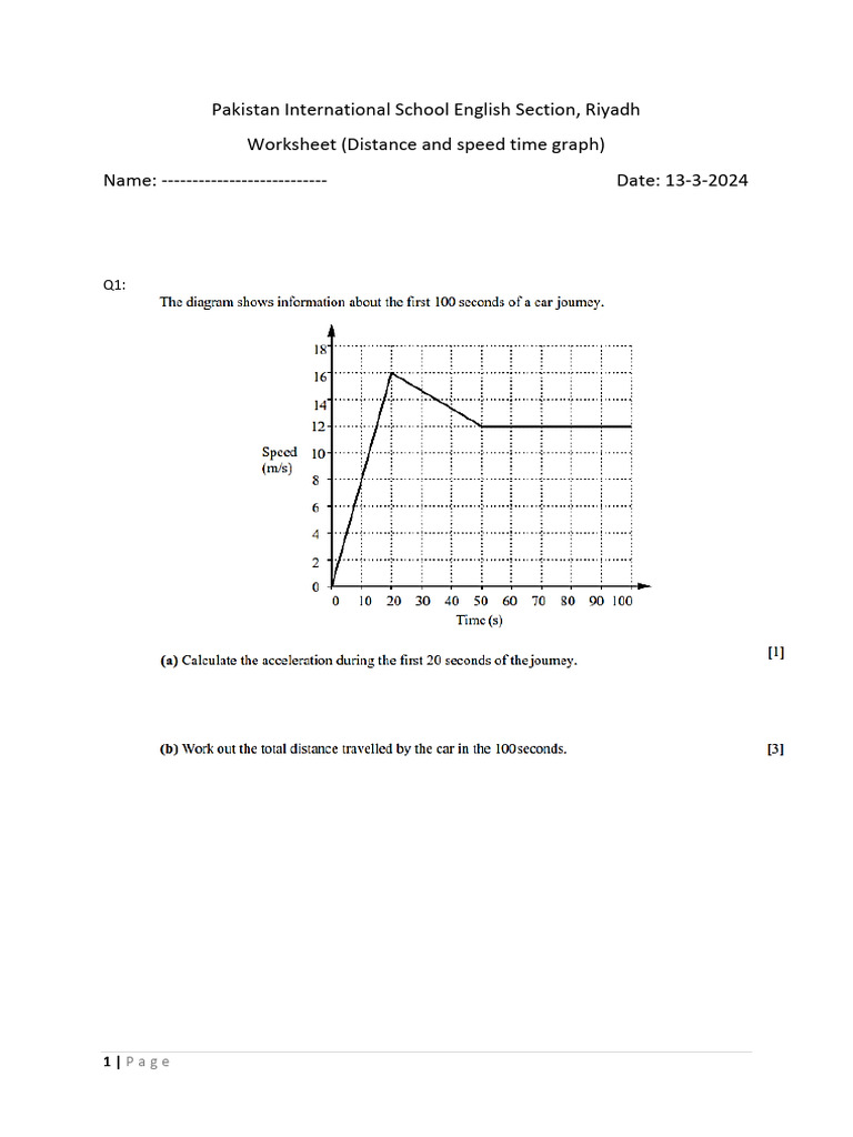 Distance and Speed Time Graph Worksheet | PDF | Computers