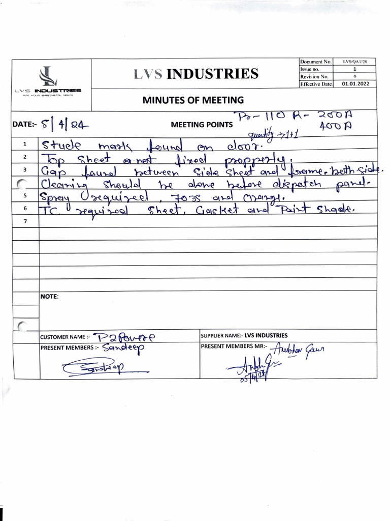 LVS Industries Meeting Minutes 2022 | PDF