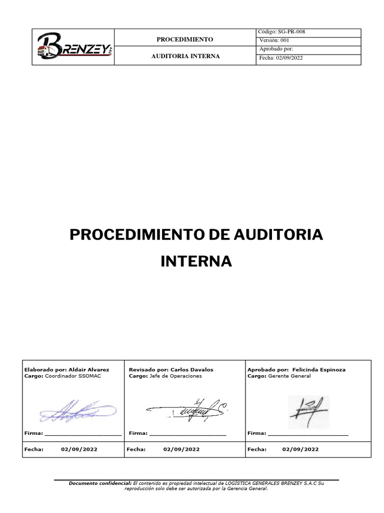 SG-PR-008 Procedimiento de Auditoria Interna | PDF | Auditoría | Contralor