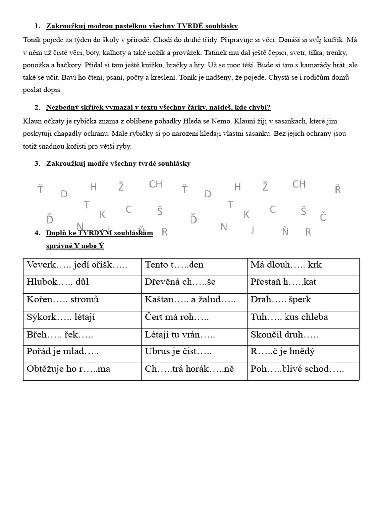 TVRDÉ Souhlásky - Pracovní List | PDF