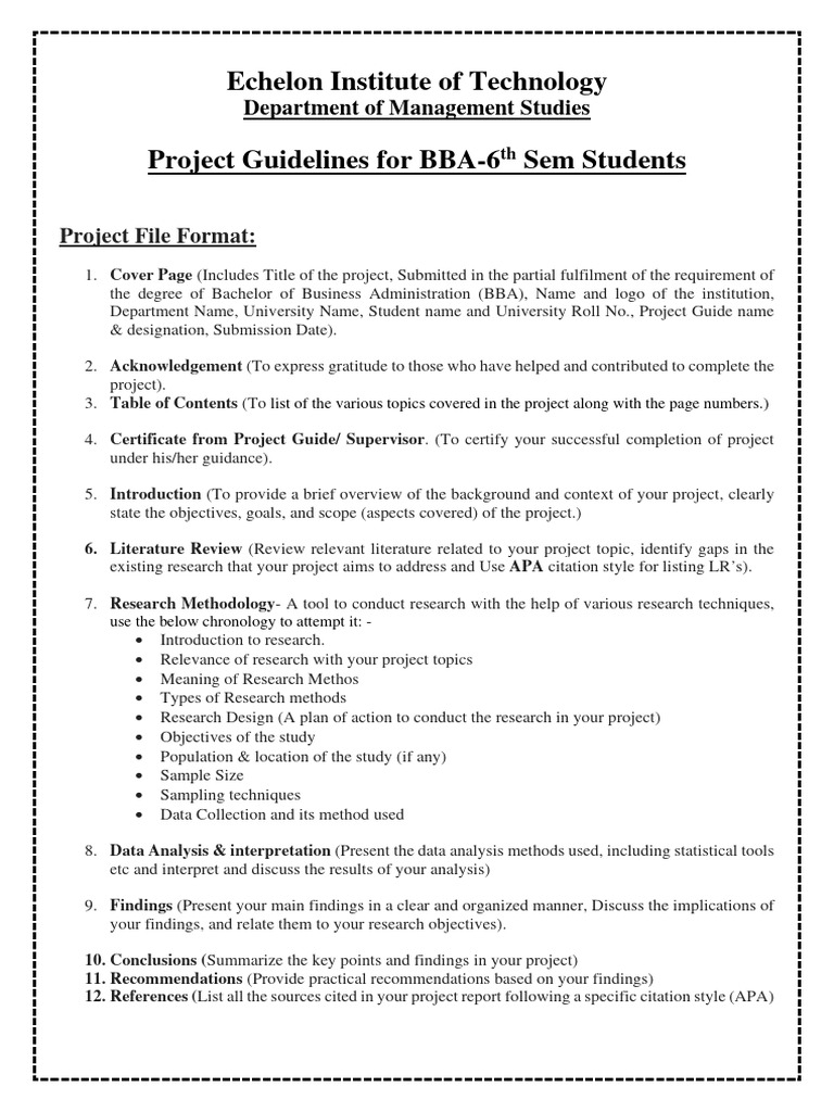Project Format and Guidelines - BBA 6th Sem | Download Free PDF ...