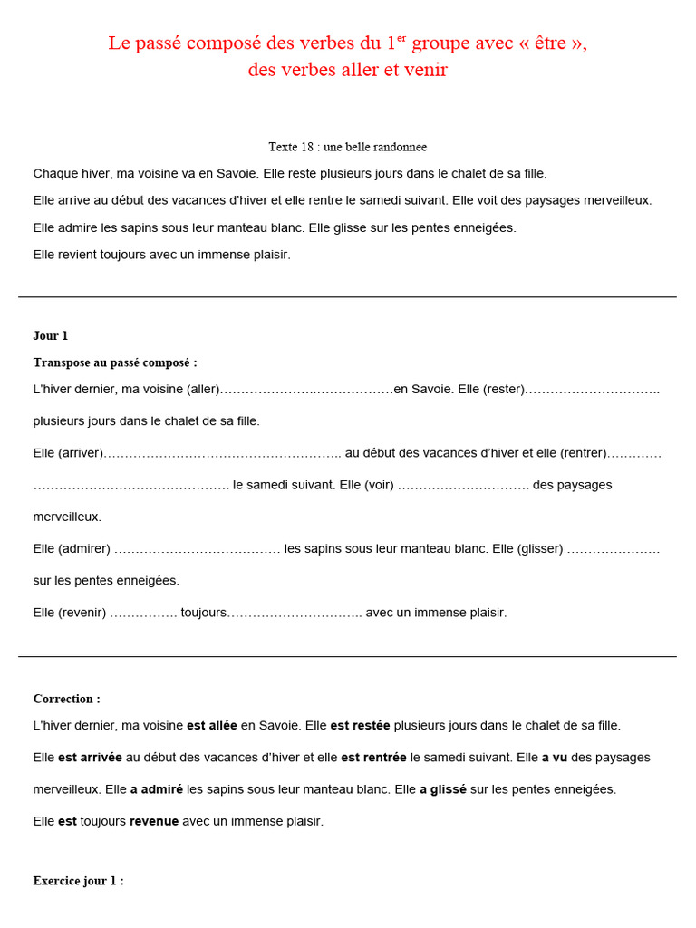 Le Passé Composé Avec Être CE2 | PDF | Sujet (Grammaire) | Verbe