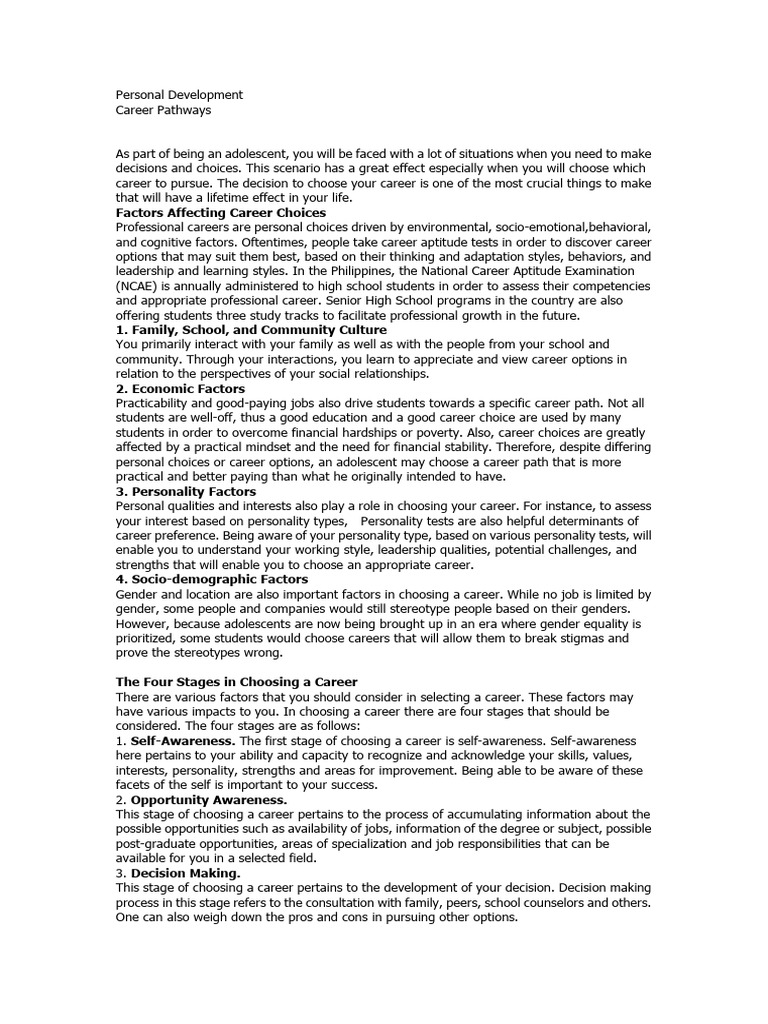 Career Pathways | PDF | Self Awareness | Adolescence