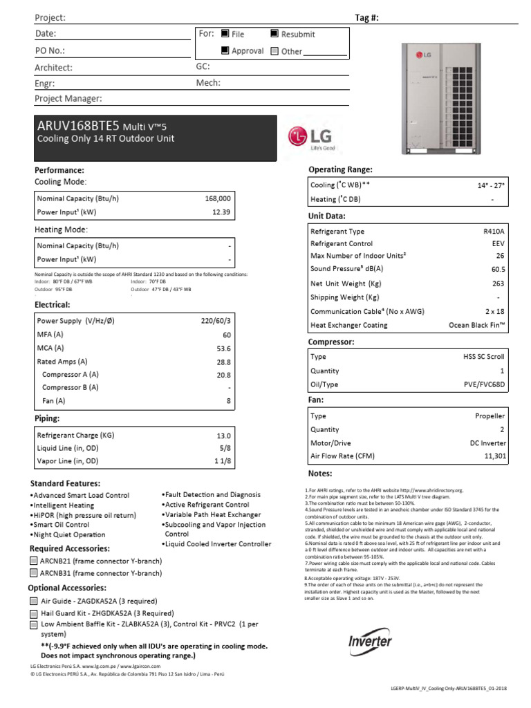 ARUV168BTE5 | PDF | Air Conditioning | Manufactured Goods