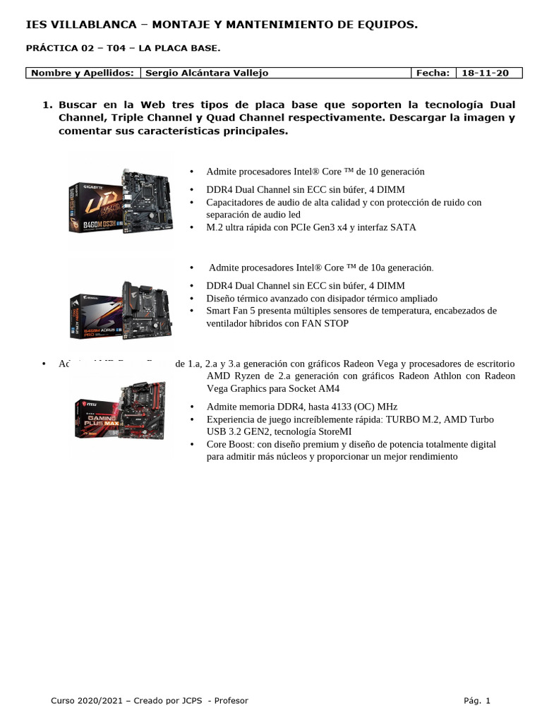 Práctica 02 - T04 La Placa Base | PDF | Microprocesador | Arranque