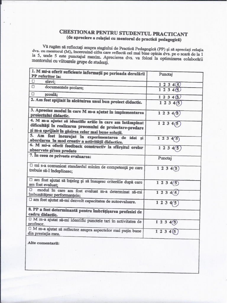 Chestionar PT Student Pedagogie | PDF