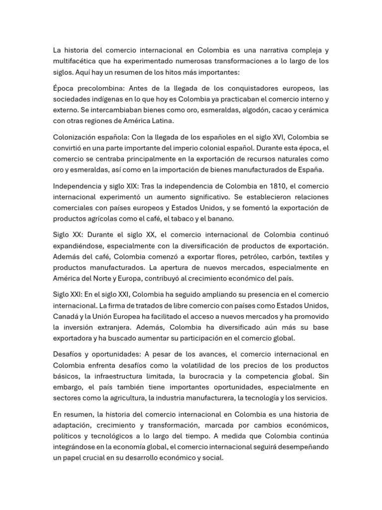 Historia Del Comercio Internacional en Colombia | PDF | Comercio | Colombia
