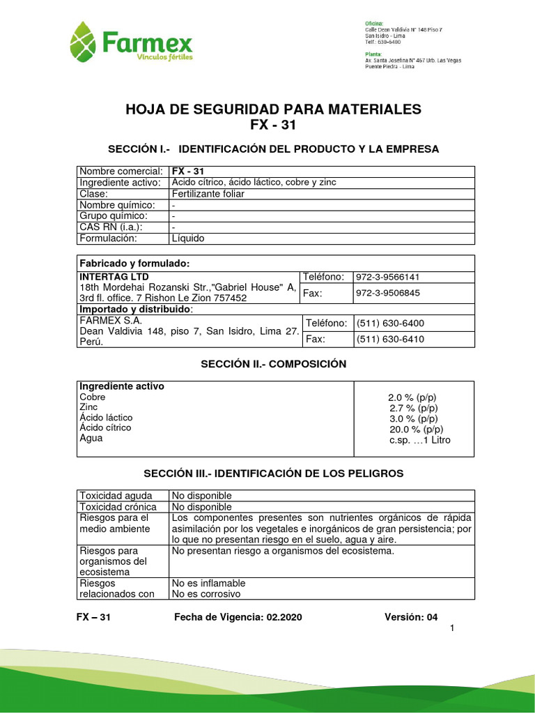 FX 31 Msds v4 | PDF | Vertedero | Agua