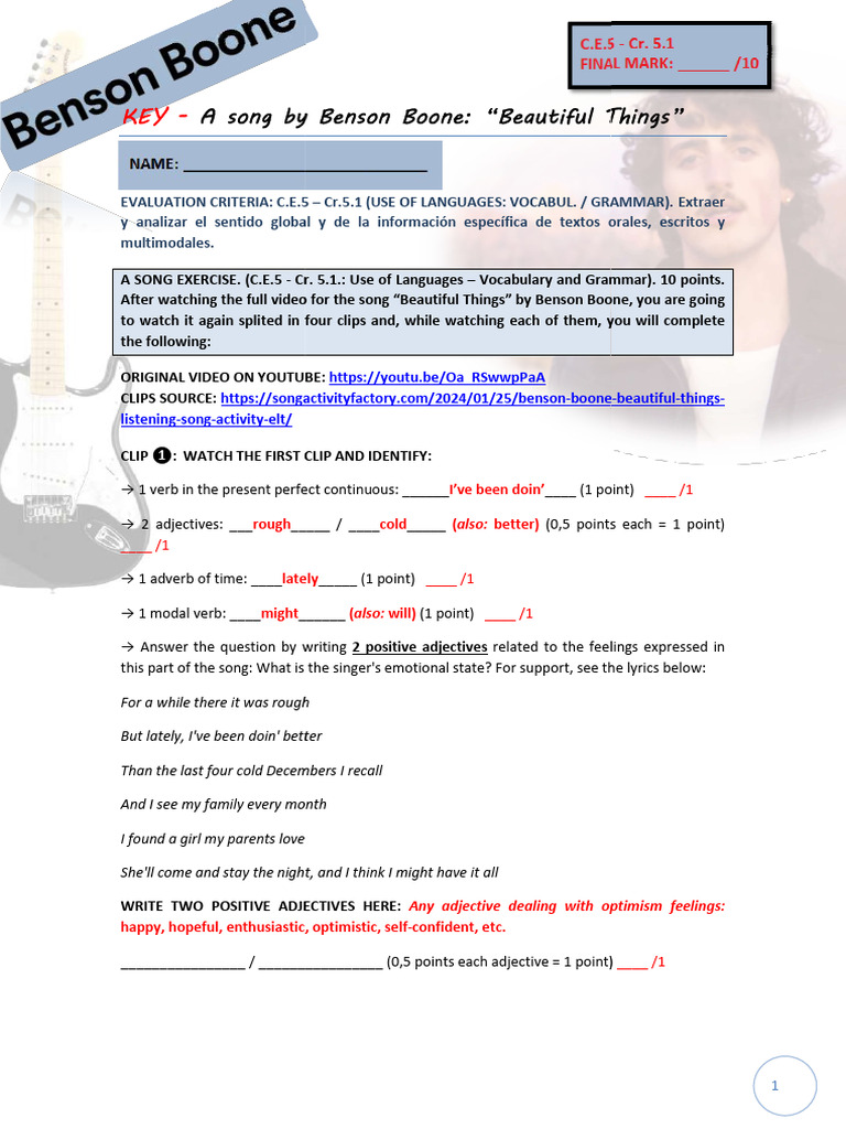 Benson Boone's "Beautiful Things" Analysis | PDF | Linguistics | Languages