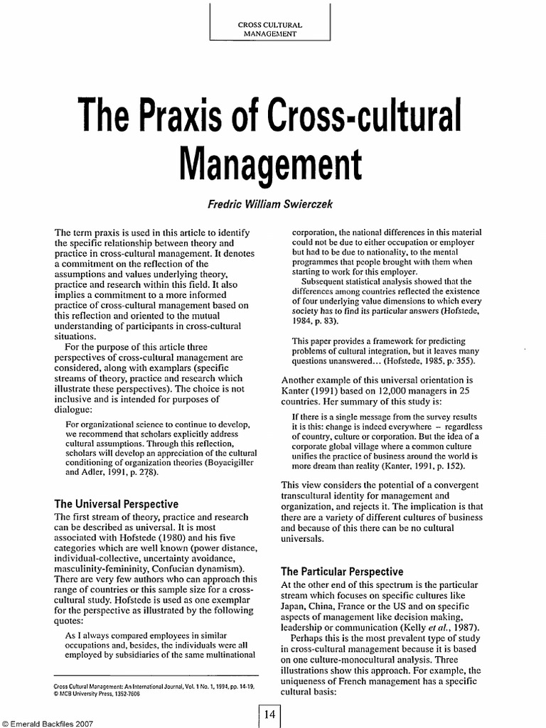 The Praxis of Cross-Cultural Management | PDF | Theory | Leadership The Praxis of Cross-Cultural Management | PDF | Theory | Leadership