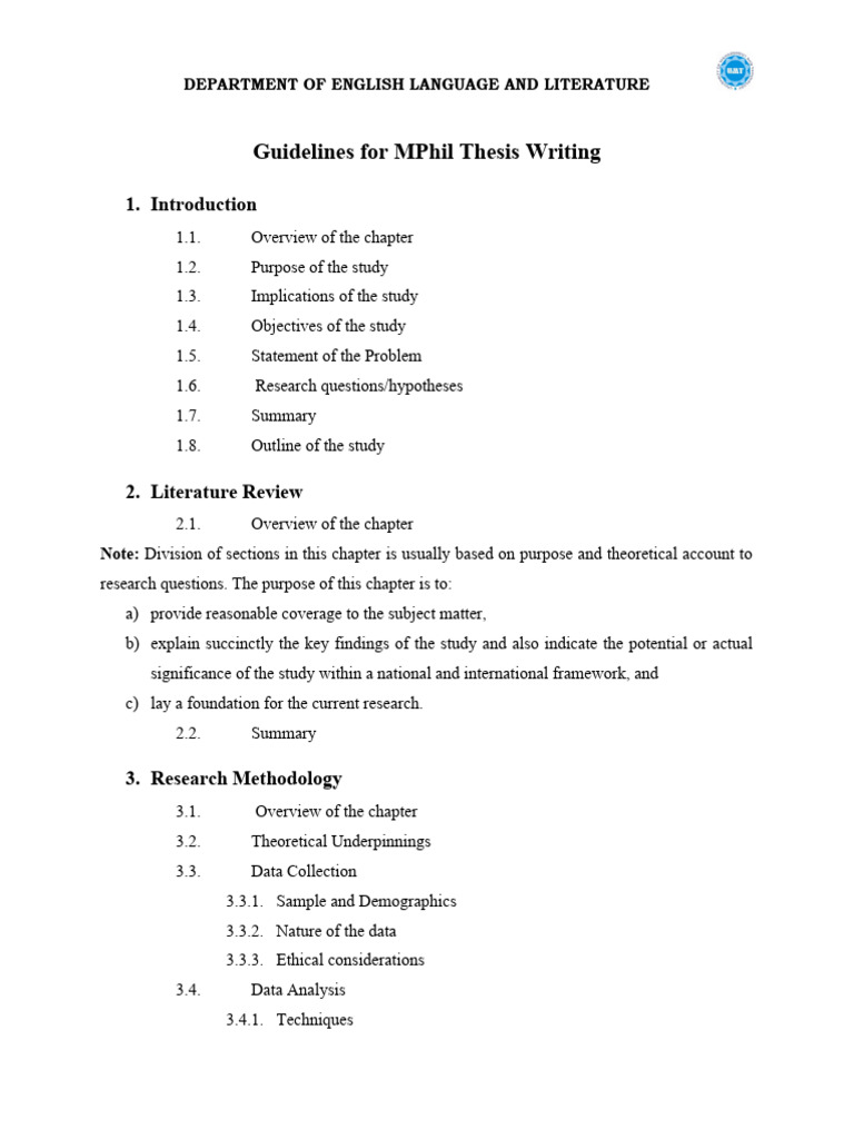 Guidelines for MPhil Thesis | PDF