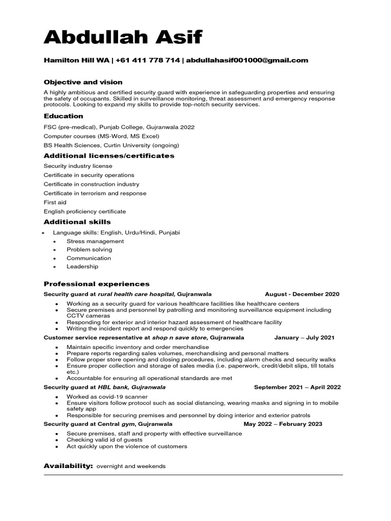 CV Abdullah | PDF | Security Guard | Surveillance