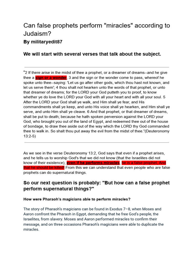 Can False Prophets Perform Miracles According To Judaism-1 | PDF | The ...