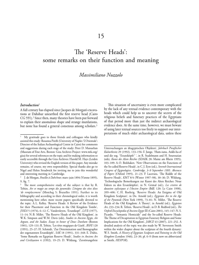 The Reserve Heads Some Remarks On Their | PDF | Ancient Egypt