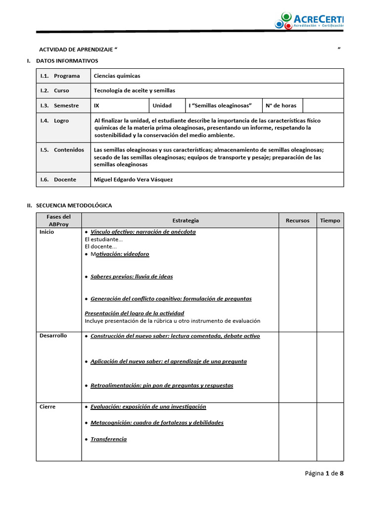 UNMSM FQIQ Actividades de Aprendizaje | PDF | Evaluación | Metacognición