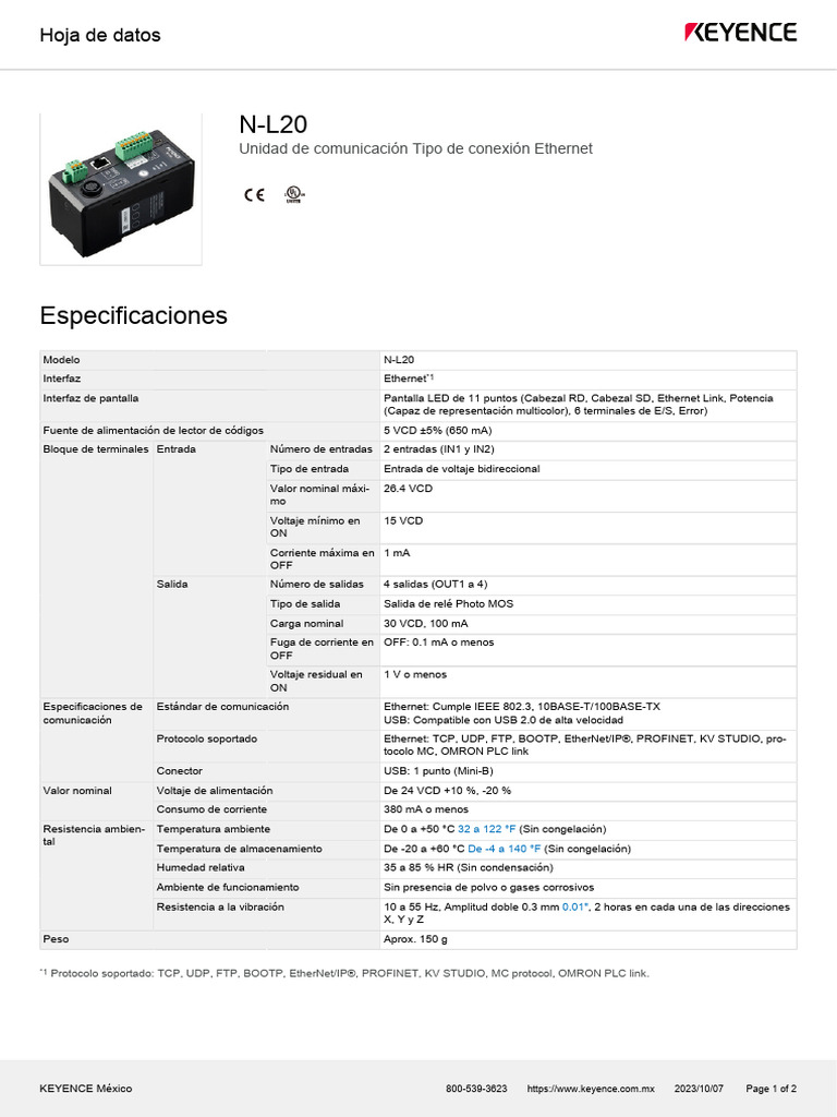N-L20 Datasheet | Descargar gratis PDF | USB | Ethernet