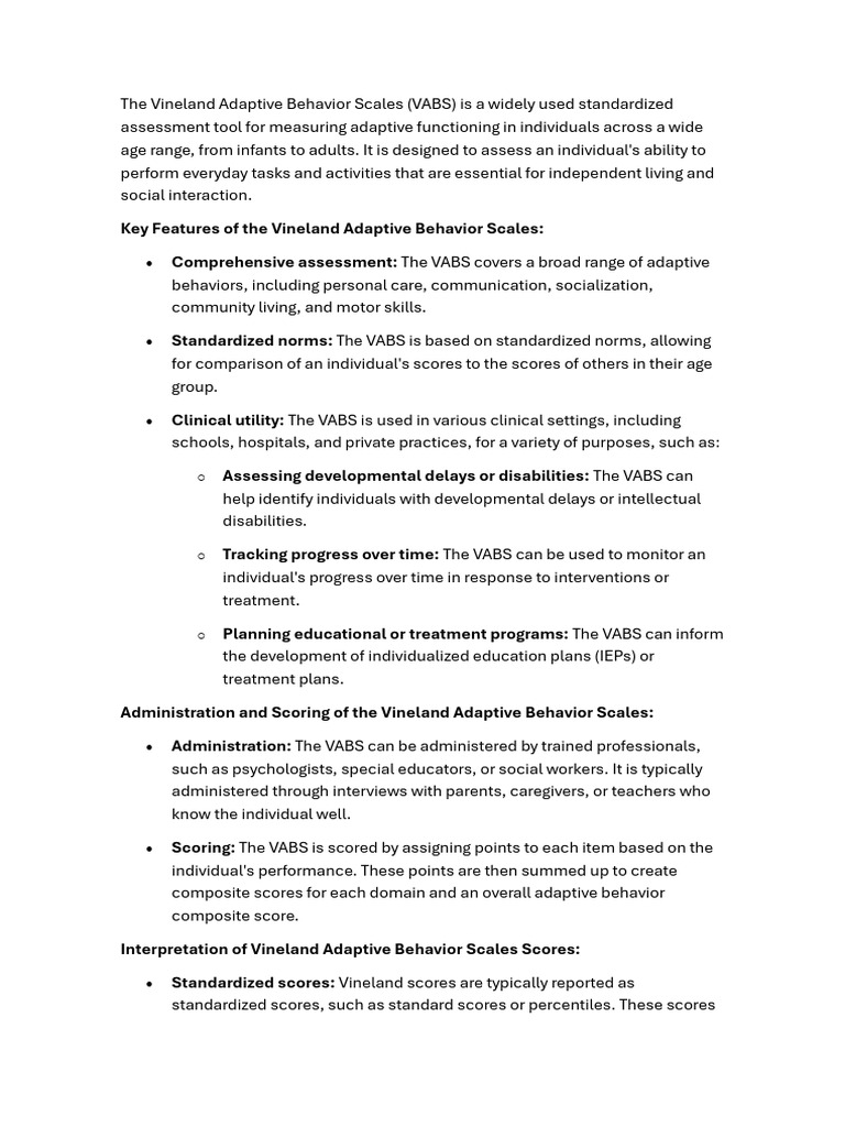 The Vineland Adaptive Behavior Scales | Download Free PDF ...