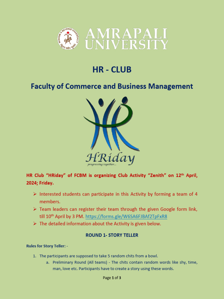 HRiday Club Activity: Zenith 2024 | PDF | Human Communication | Linguistics