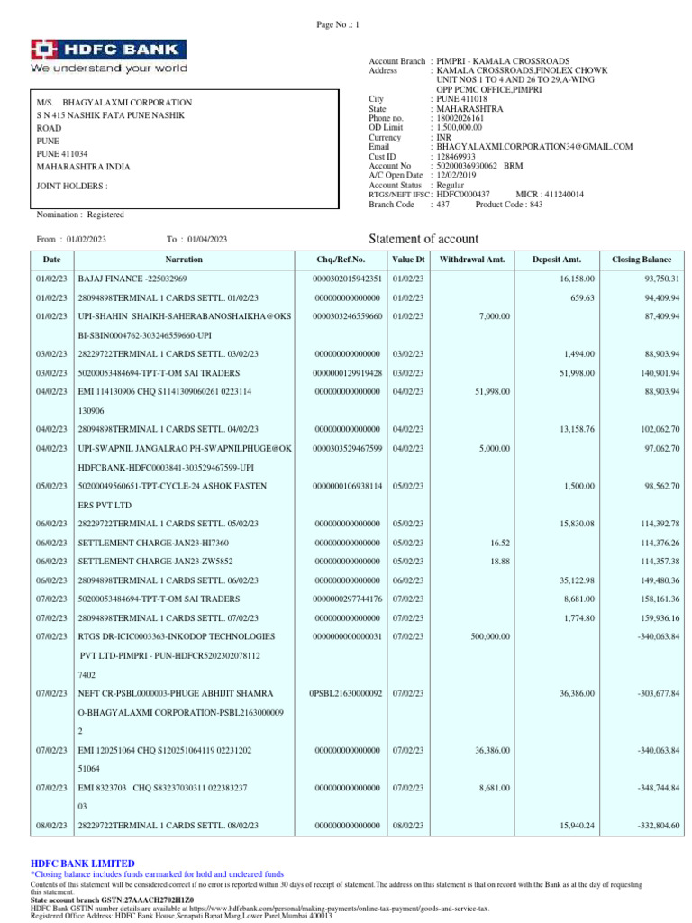 Business Account Statement | PDF | Debits And Credits | Financial Services