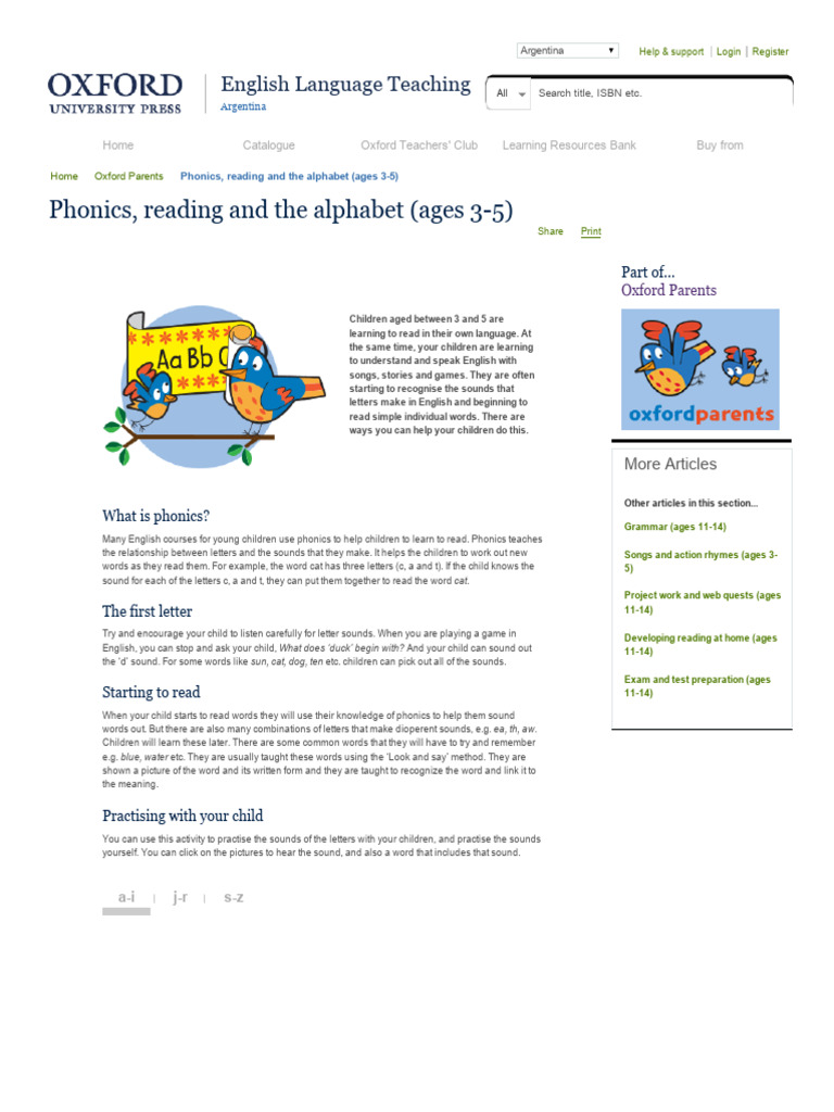1 - Phonics, Reading and The Alphabet (Ages 3-5) - Oxford University ...