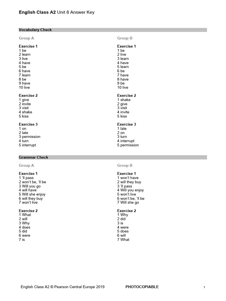 EC - A2 - Tests - Unit 8 Answer Key and Script | PDF
