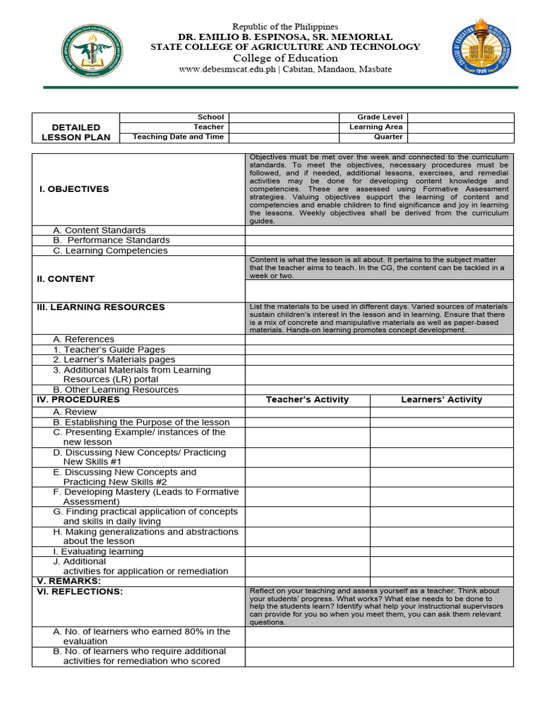 Detailed Lesson Plan Template | PDF | Learning | Lesson Plan