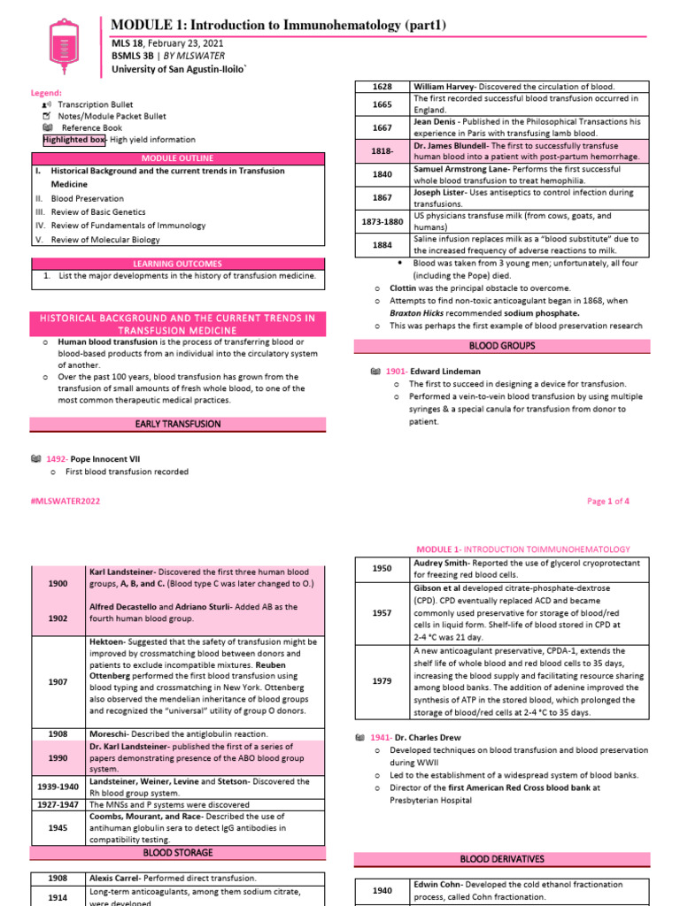 MODULE 1: Introduction To Immunohematology (Part1) | PDF | Red Blood ...