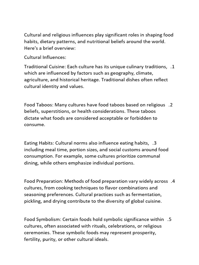 Cultural & Religious Food Influences | PDF | Diet (Nutrition) | Diet ...
