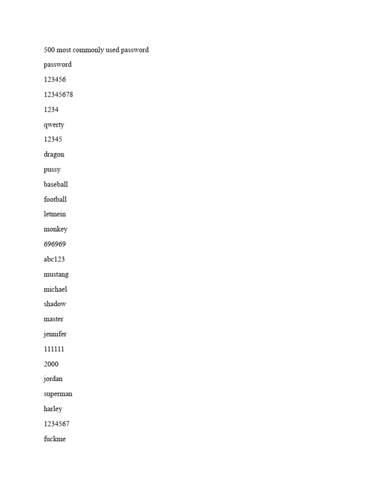 500 Most Commonly Used Password | PDF