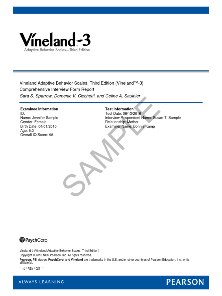Vineland 3 Comprehensive Interview Form Sample Rep - 240321 - 221402 ...
