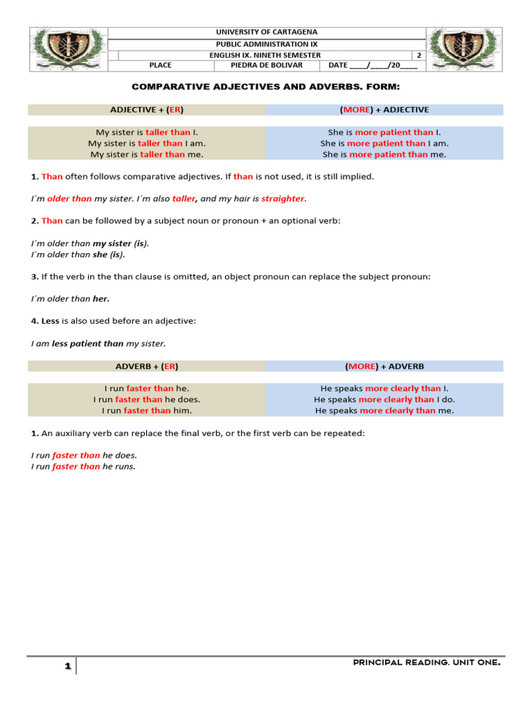 Comparative Adjectives & Adverbs Guide | PDF