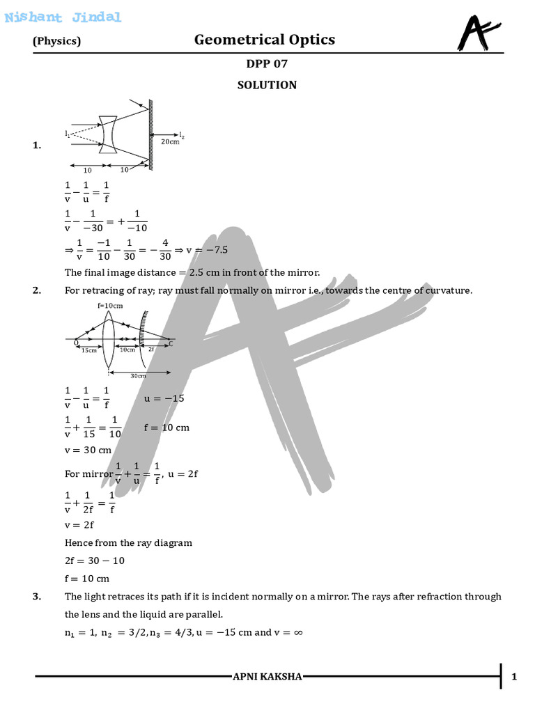 Geometrical Optics Solutions | PDF | Optics | Materials Science
