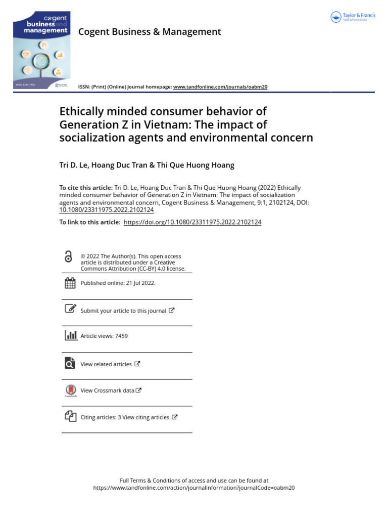 Ethically Minded Consumer Behavior of Generation Z in Vietnam The Impact of Socialization Agents ...