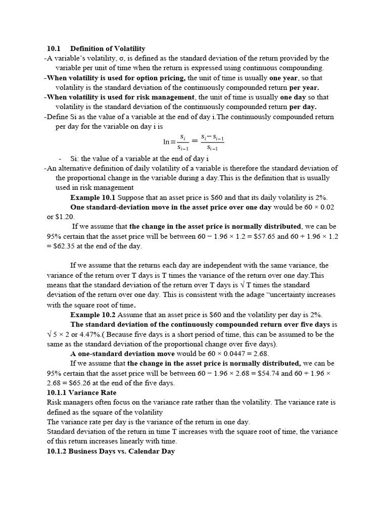 Chapter 10 Volatility | PDF | Volatility (Finance) | Standard Deviation