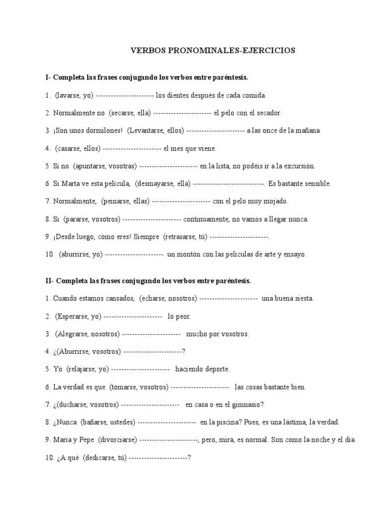 01-VERBOS PRONOMINALES-EJERCICIOS