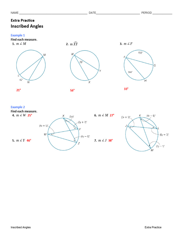 Inscribed Angles Practice Exercises | PDF | Angle | Mathematical Proof