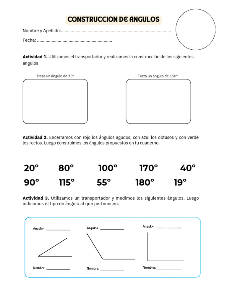 Actividad Construcción de Ángulos | PDF | Perpendicular | Geometría ...
