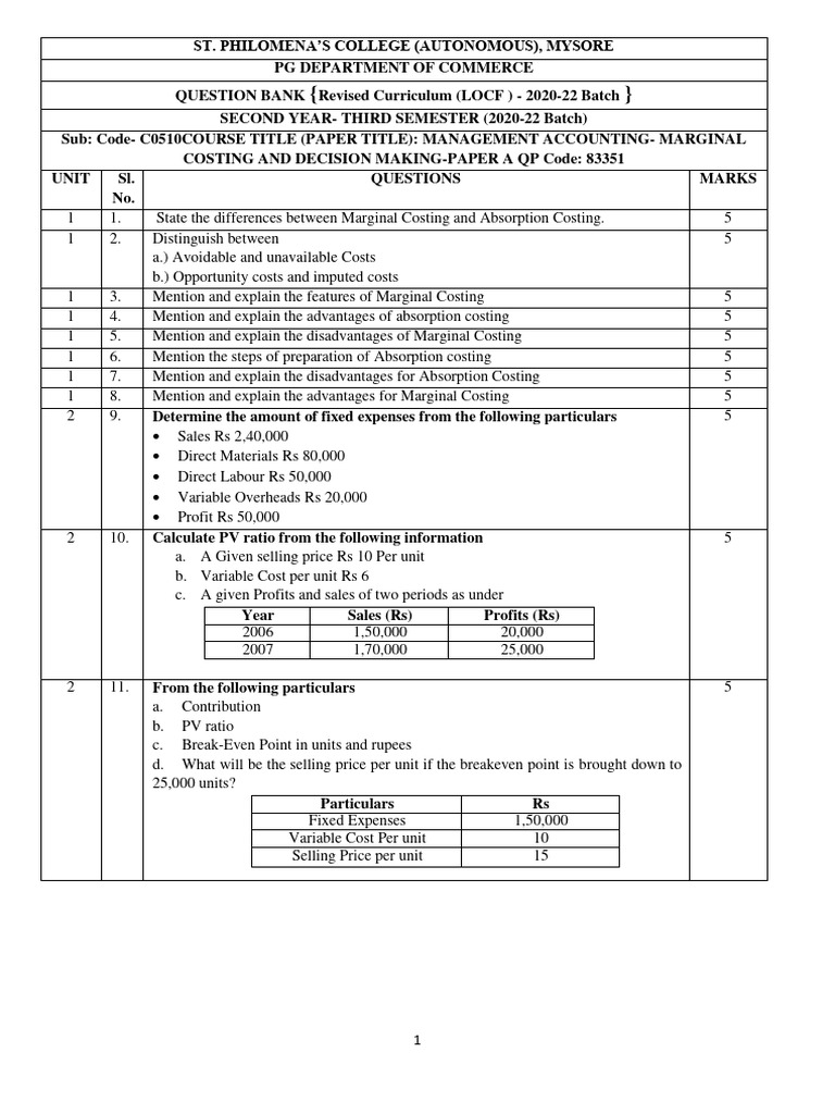4 M Com III Sem 83351 MANAGEMENT ACCOUNTING MARGINAL COSTING AND