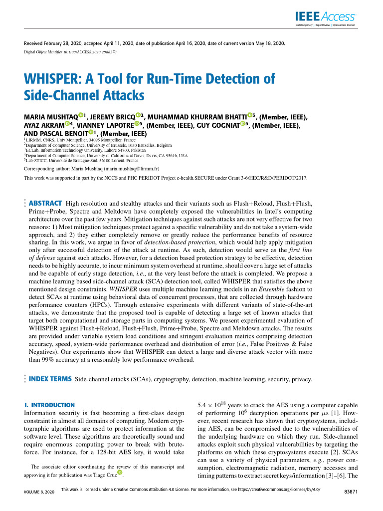 WHISPER A Tool For Run-Time Detection of Side-Channel Attacks | PDF ...