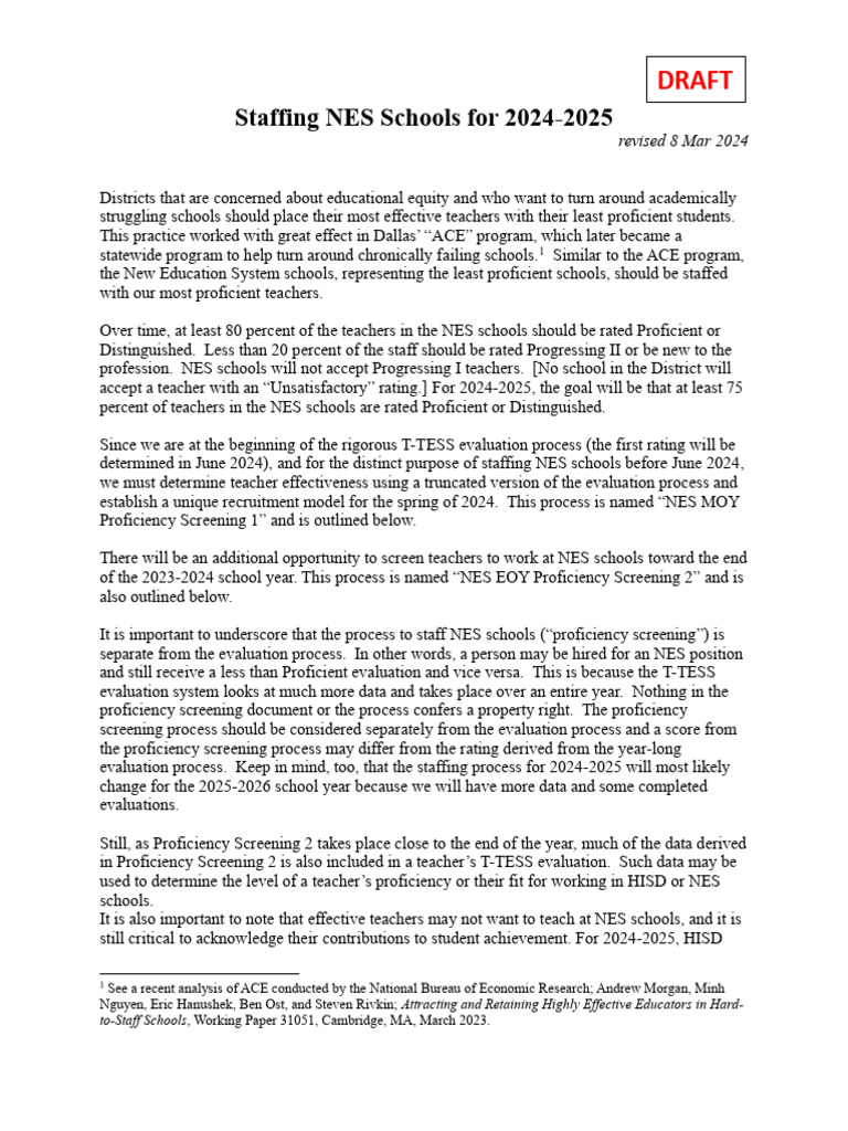 Staffing NES Schools For 2024-2025 - Revised 8 Mar 2024 | PDF ...