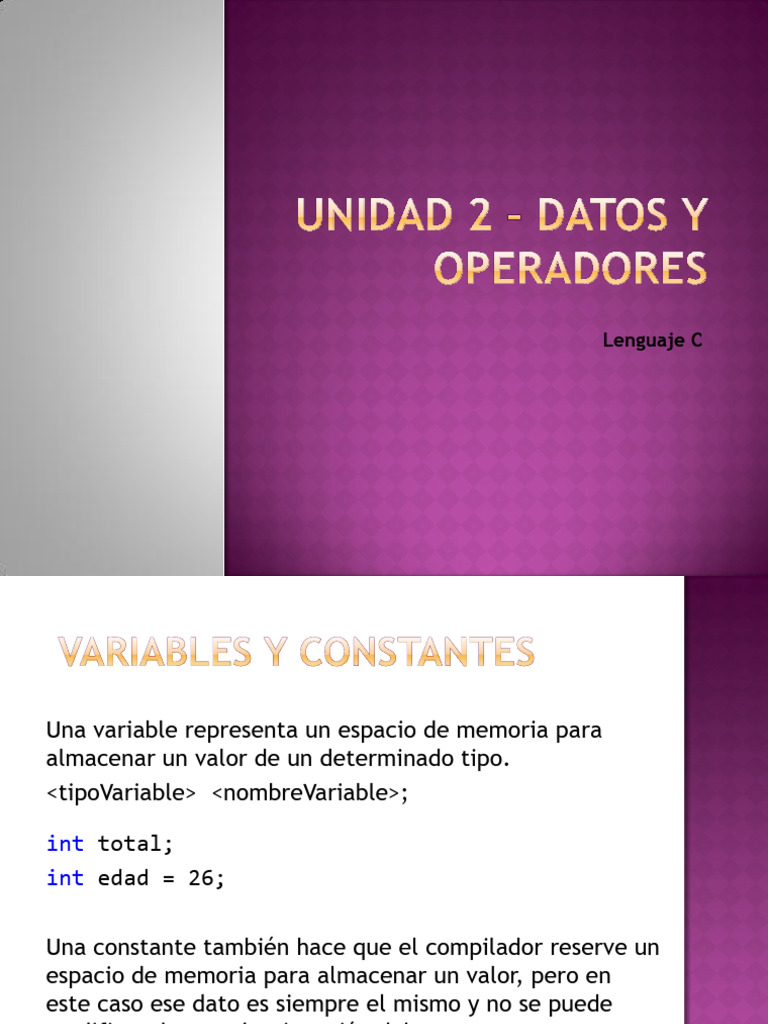 TUP - PI - Unidad II - Datos y Operadores en C | PDF | Variable (informática) | Programa de ...